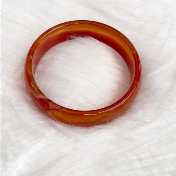 Jewelry | New D Shape Red Orange Agate Bangle Bracelet 58 Mm | Poshmark